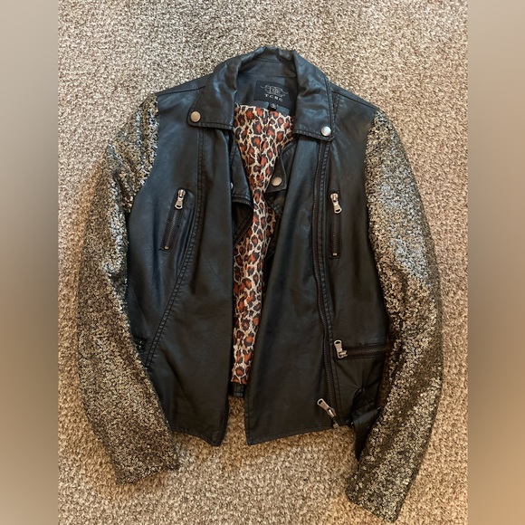 TCEC | Jackets & Coats | Sequin Sleeve Leatherette Jacket | Poshmark